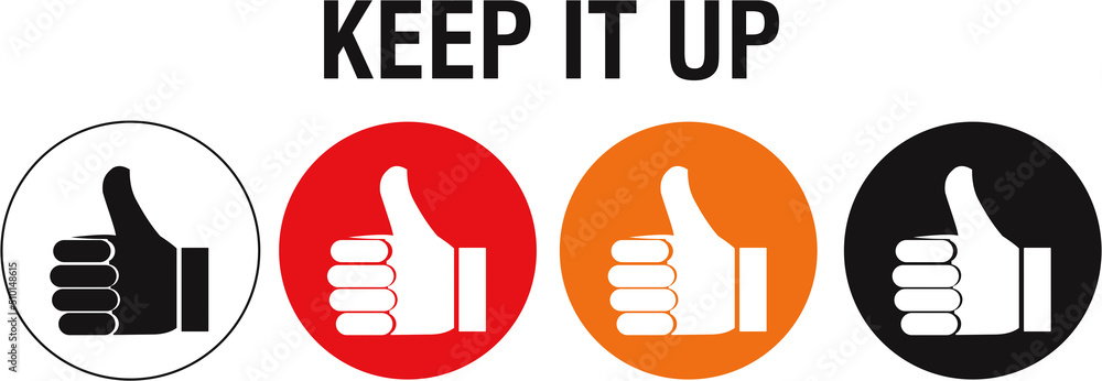 Keep it up logo, symbol, sign isolated. Hand With Palm Face Up pointing ...
