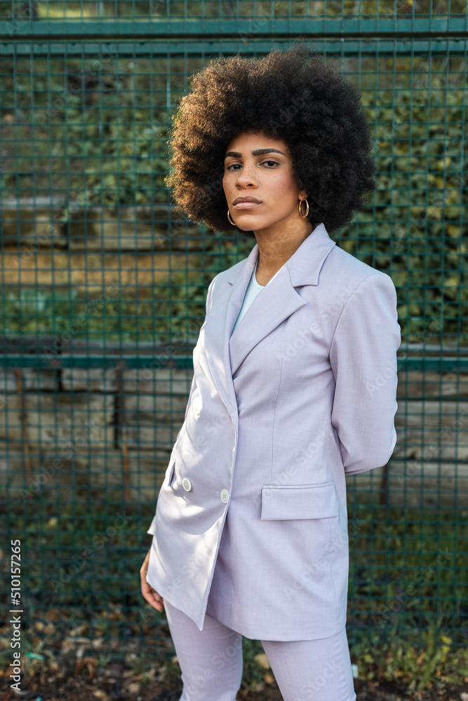 Generation Z model with afro hair style in outdoor studio Stock Photo ...