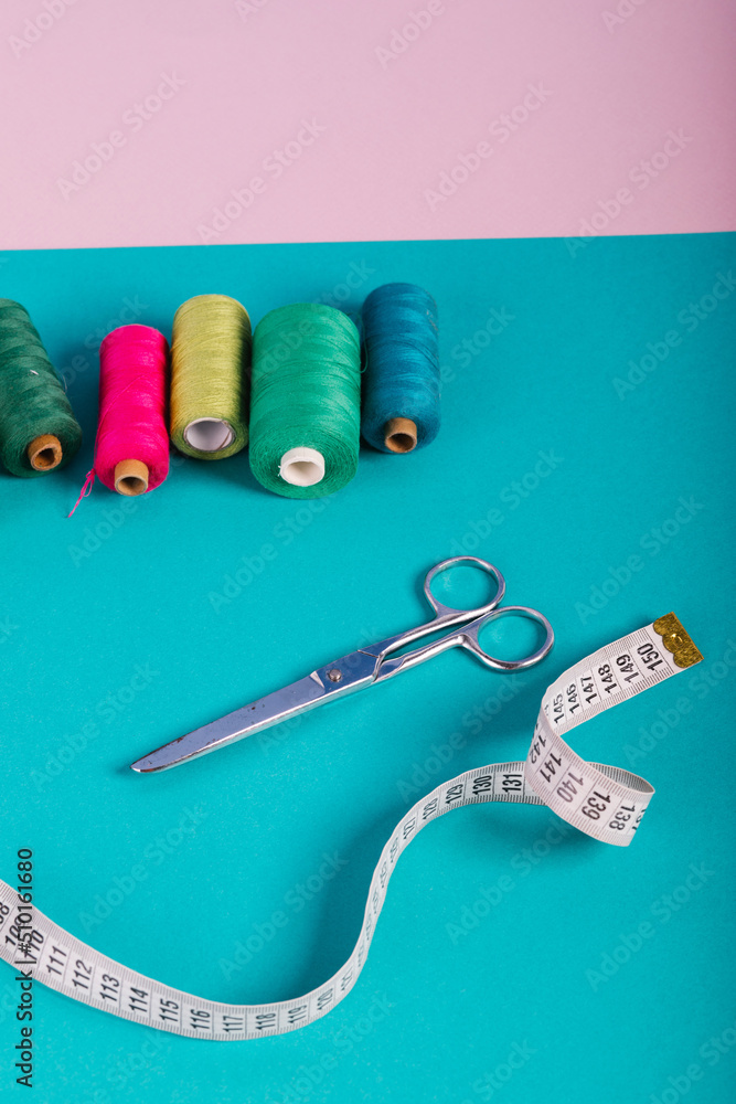 Threads, scissor and meter for measuring Stock Photo | Adobe Stock