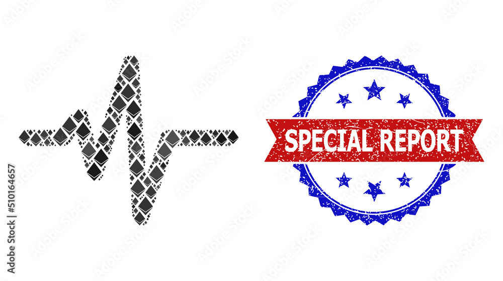 Vector gem collage pulse icon, and bicolor dirty Special Report seal ...