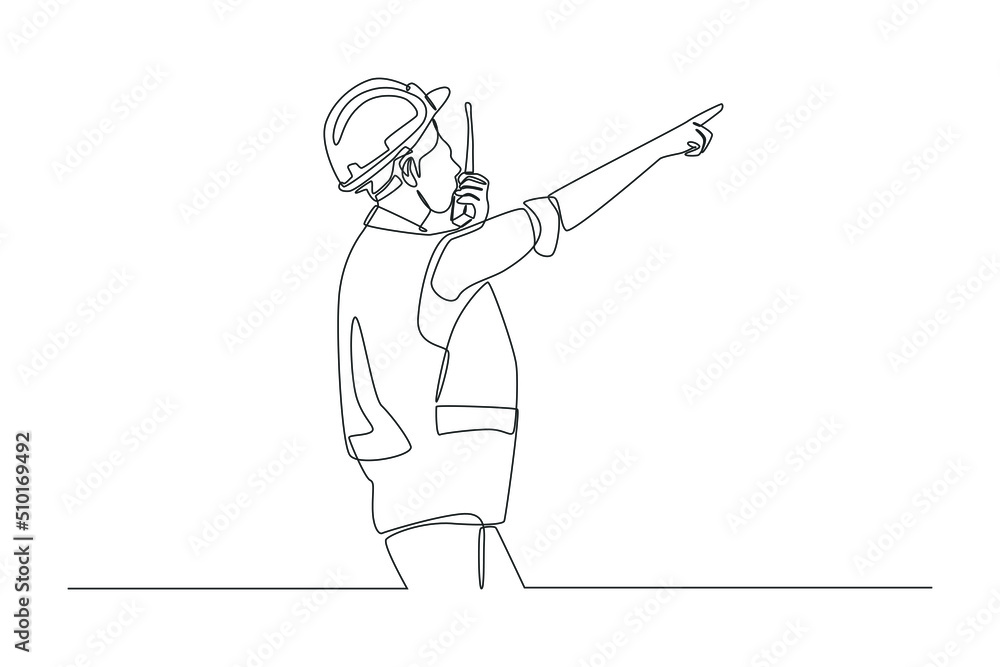 Continuous one line drawing engineer wears a uniform, wears a ...