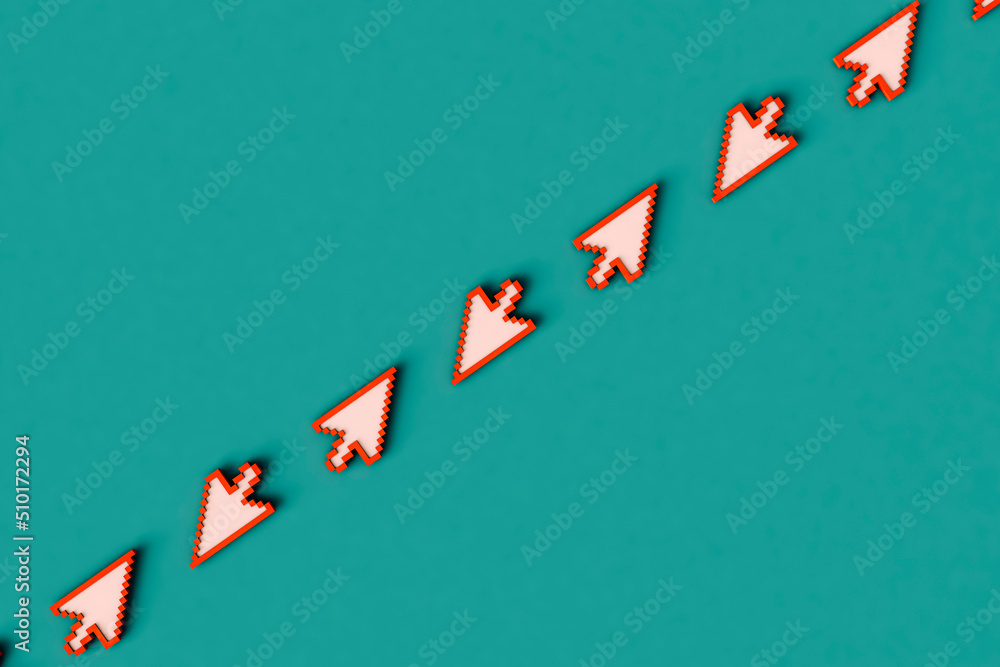 a row of arrow cursors 3d render with copy space Stock Photo | Adobe Stock