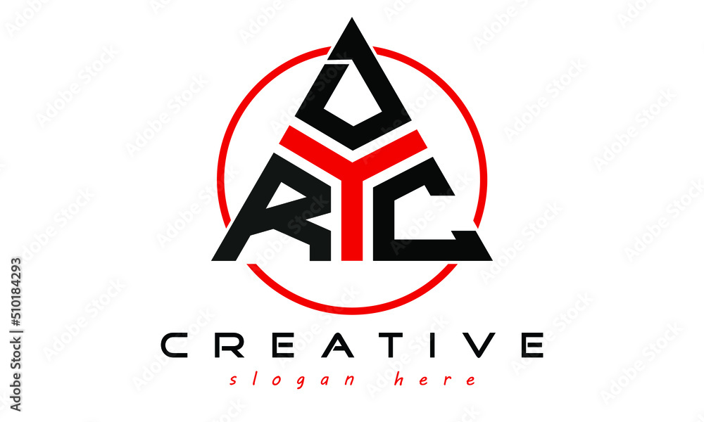 Vetor de RDC three letter creative triangle shape in circle logo design ...