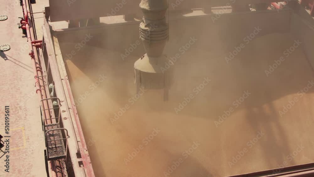 Grain loading to bulker ship cargo container at sea grain terminal in ...