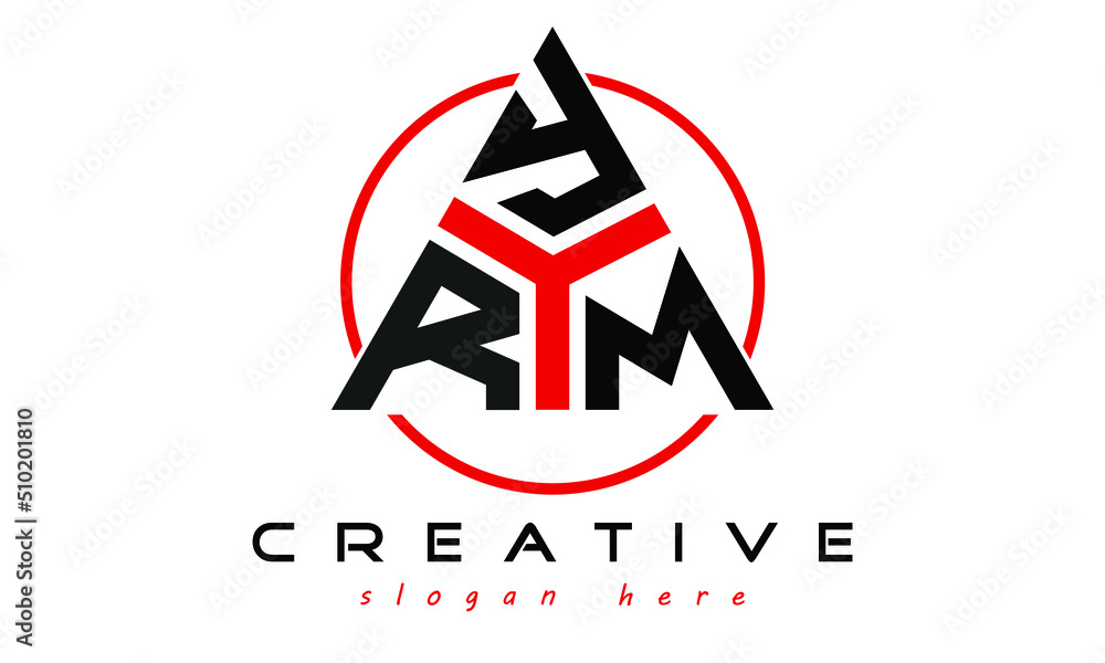 RYM three letter creative triangle shape in circle logo design vector template. typography logo ...