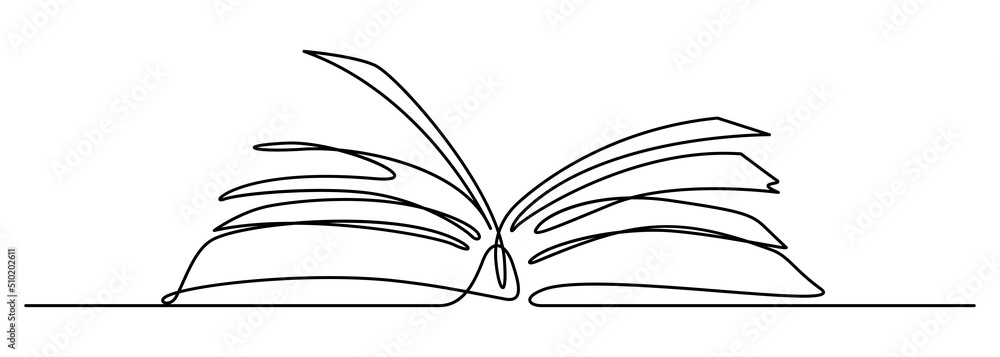 continuous line drawing of open book : back to school concept vector ...