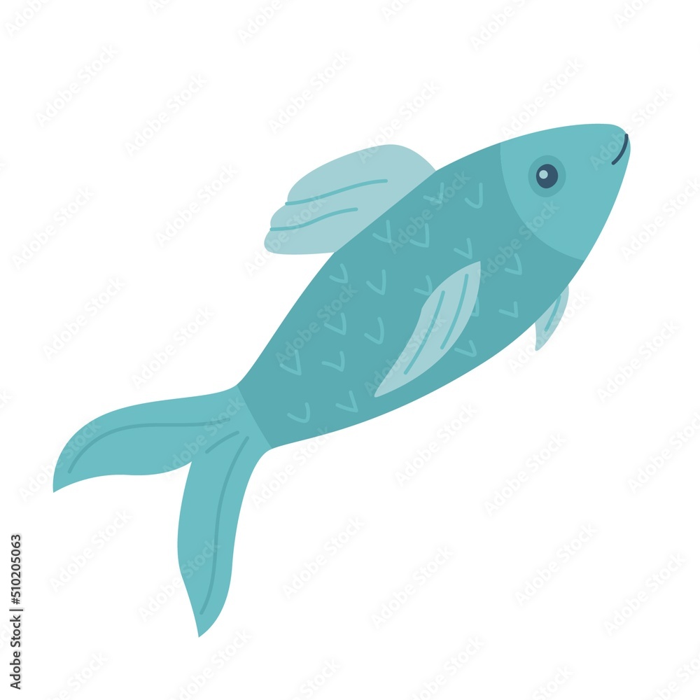 Simple abstract blue fish. Aquatic animal. Flat cartoon vector ...