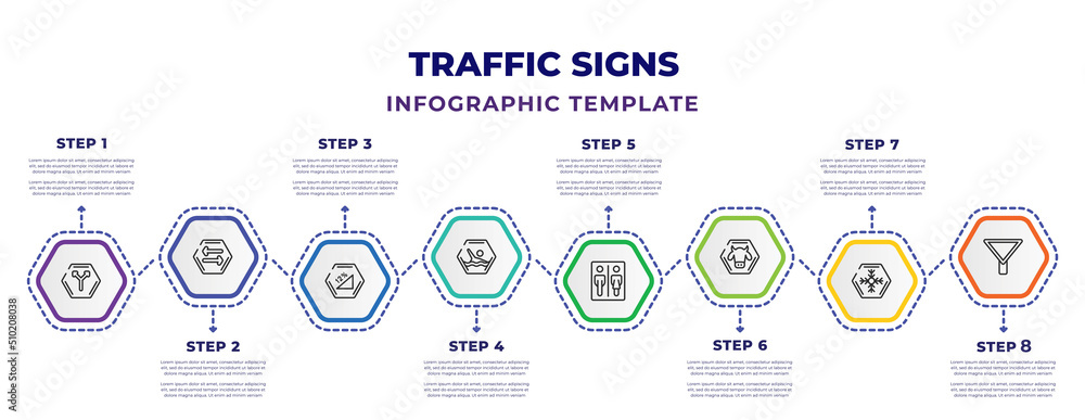 traffic signs infographic design template with y intersection, two ways ...