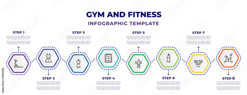 gym and fitness infographic design template with running treadmill ...