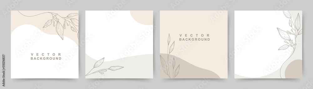 Neutral minimal background in pastel colors with plants elements.Vector ...