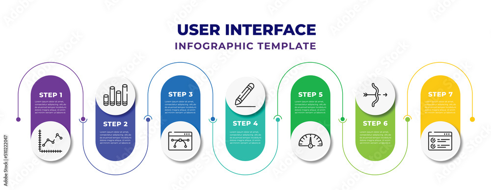 user interface infographic design template with line dot chart, 3d bars ...