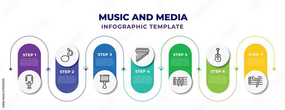Vetor de music and media infographic design template with microphone ...