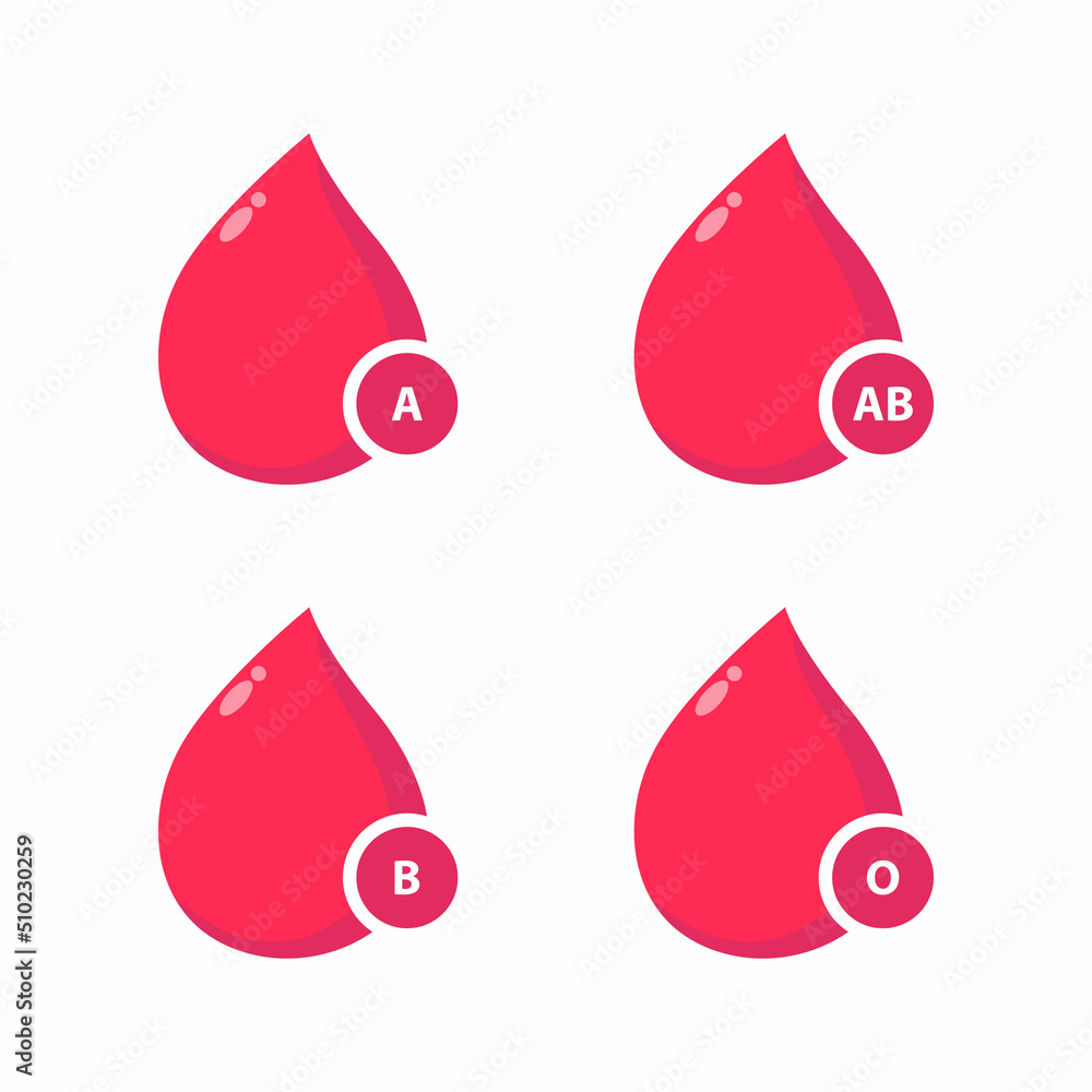 Blood group vector icons isolated on white. Drops of blood with blood ...