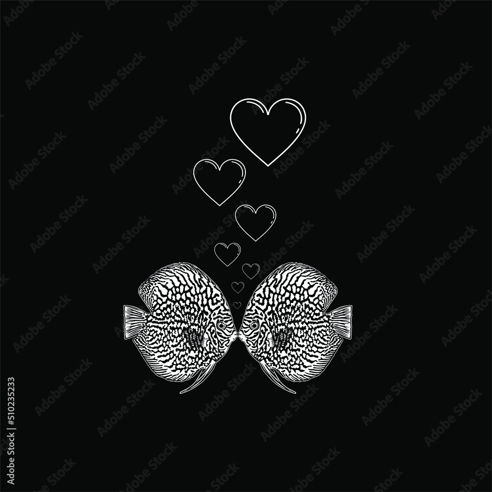 Pair of the Symphysodon, colloquially known as Discus Fish, Silhouette ...