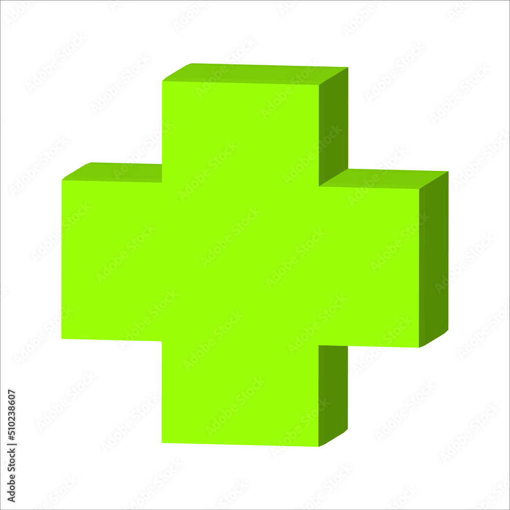 Green cross. 3d Cross symbol of safety guidance. Green plus sign ...