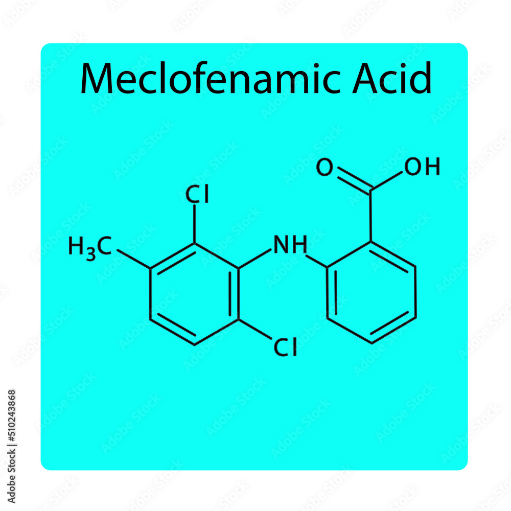 Meclofenamic acid molecular structure, flat skeletal chemical formula ...