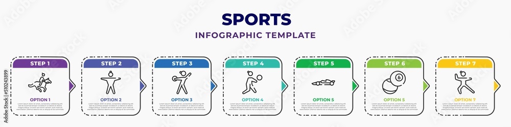 sports infographic design template with horse racing, excercise, discus ...