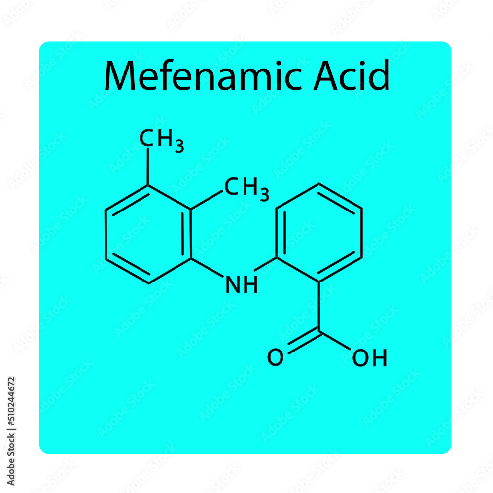 Mefenamic acid molecular structure, flat skeletal chemical formula ...