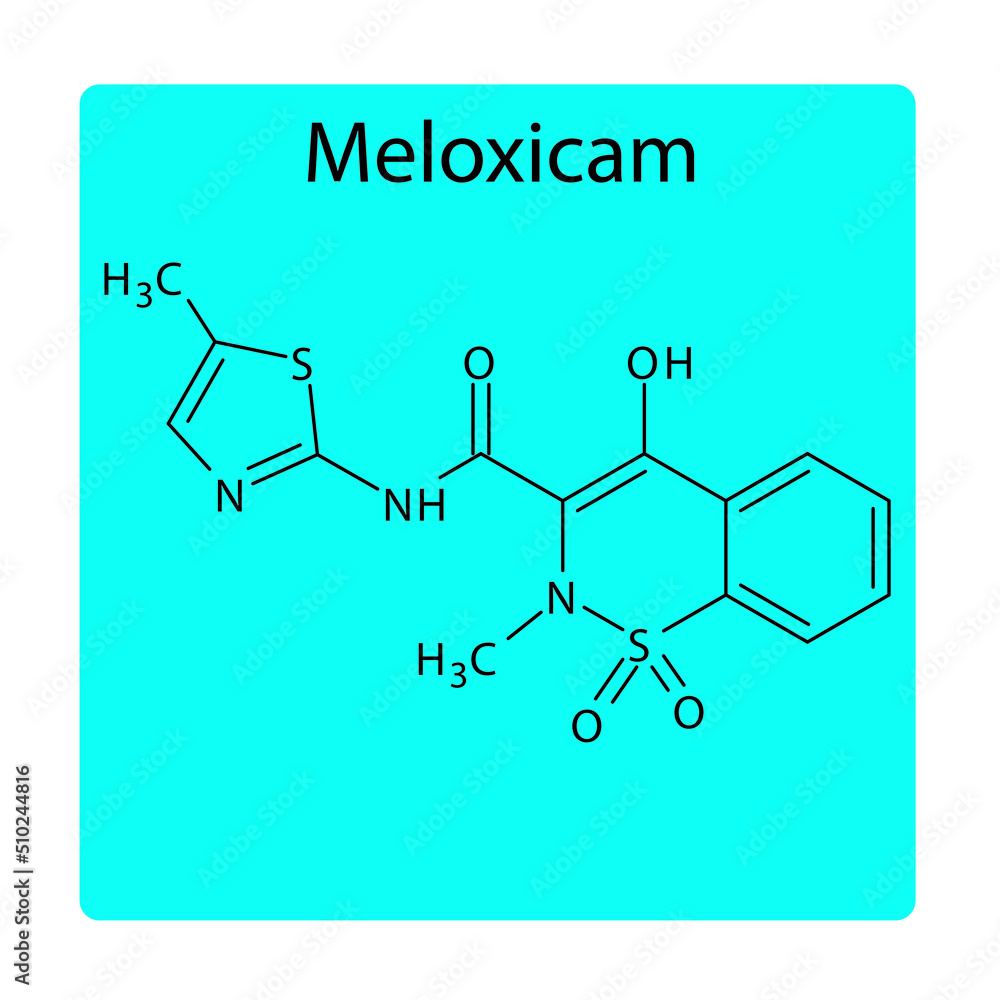 Meloxicam molecular structure, flat skeletal chemical formula. NSAID ...