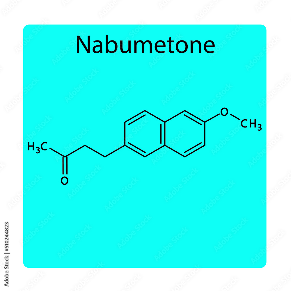 Nabumetone molecular structure, flat skeletal chemical formula. NSAID ...