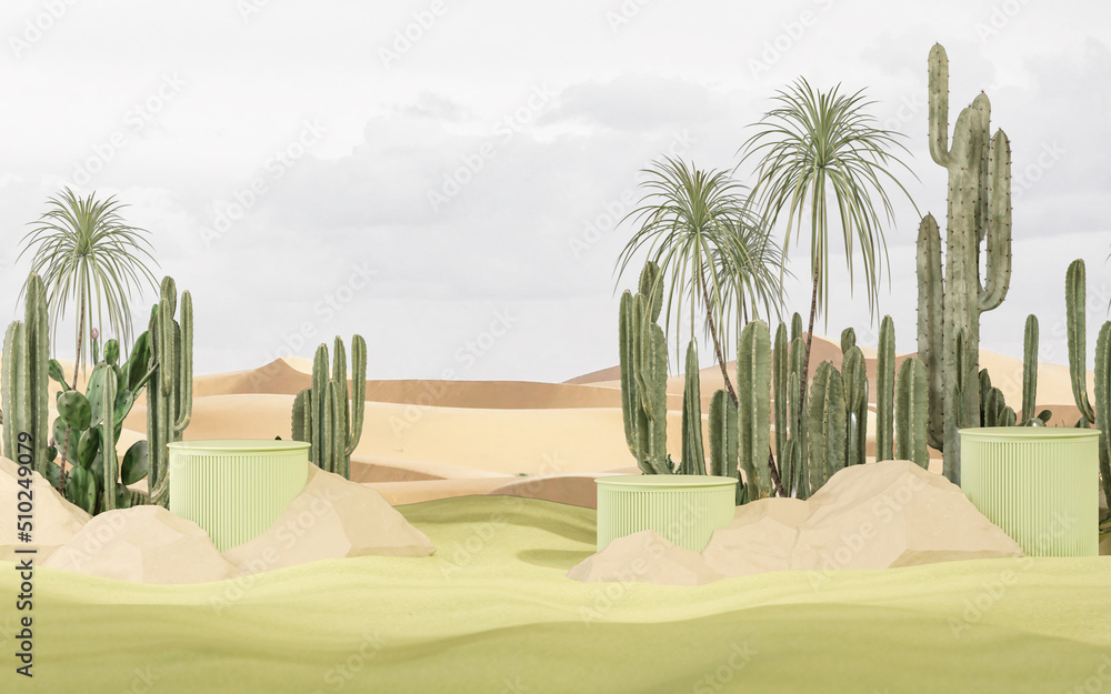Abstract platform podium on sand dunes background. Column on Desert ...