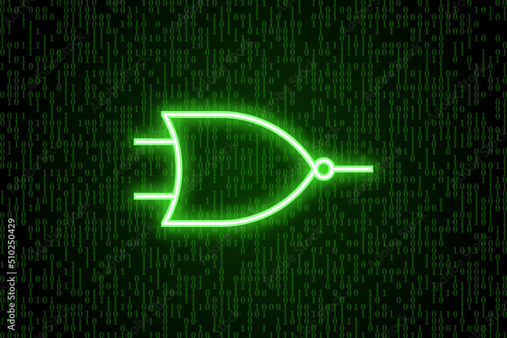 Digital logical nor gate icon background with binary code background ...
