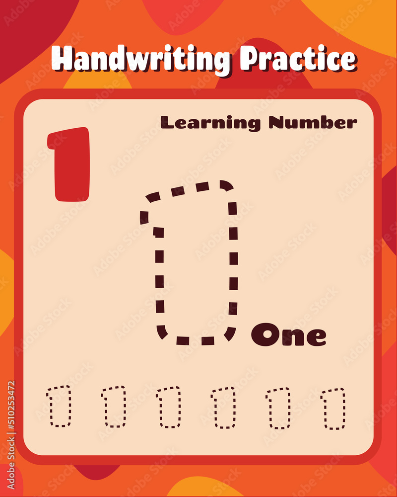 Number 1 handwriting trace practice worksheet for preschool kids ...
