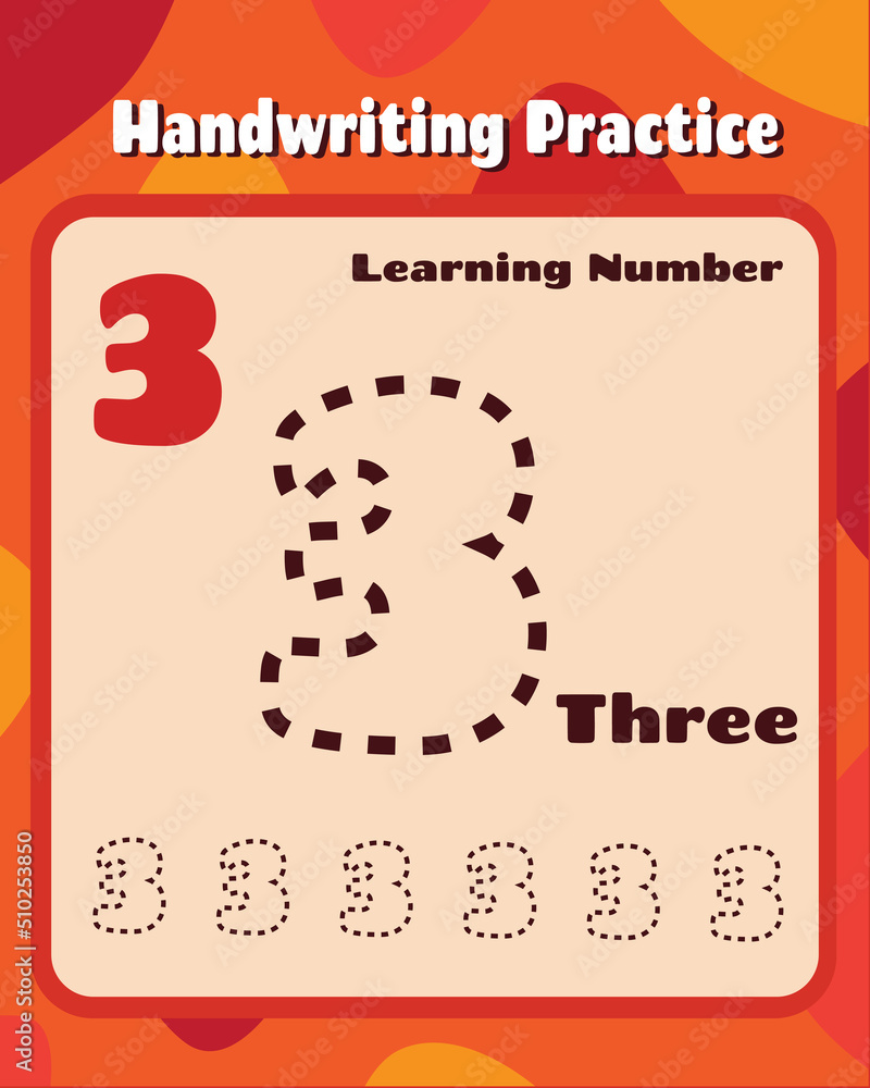 Number 3 handwriting trace practice worksheet for preschool kids ...