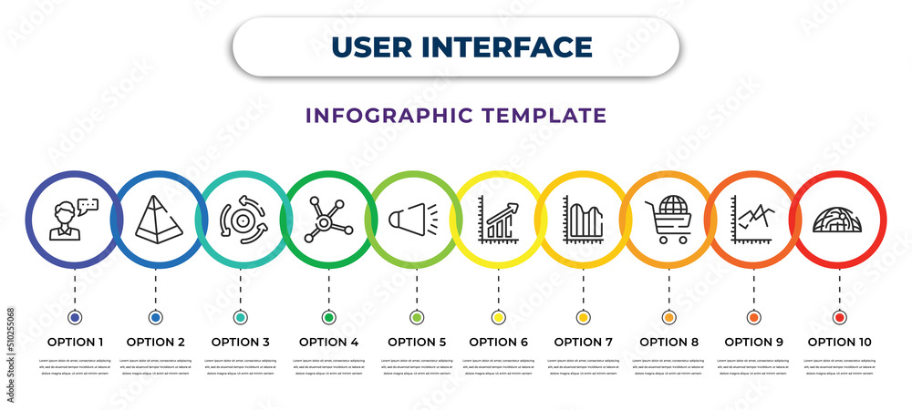 user interface infographic design template with user data speech interface, triangular pyramid ...