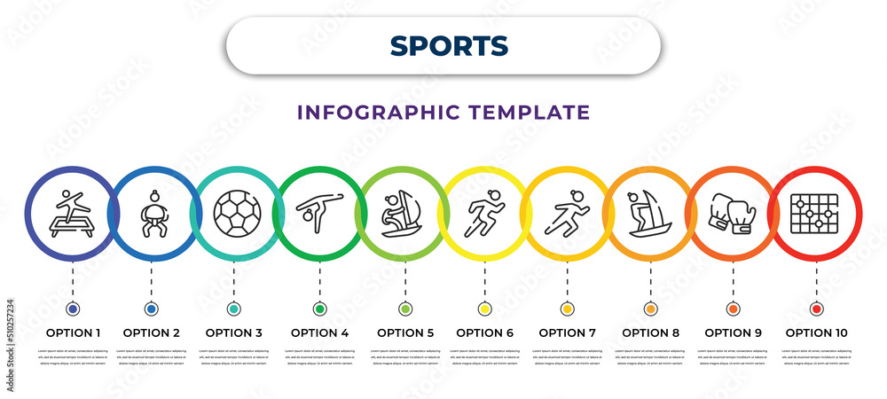 sports infographic design template with trampolining, sumo, soccer ...