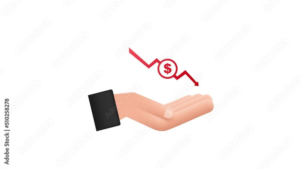Money loss sign in hands. Cash with down arrow s graph, concept of ...
