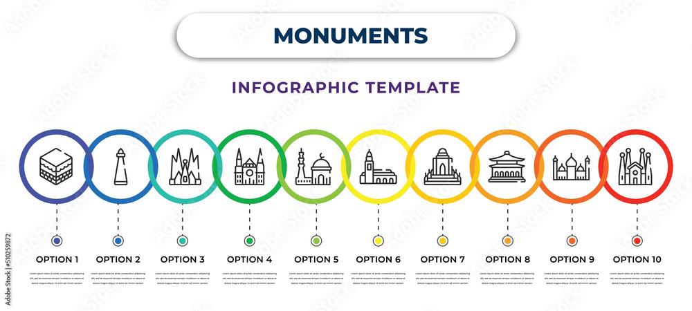 Vetor de monuments infographic design template with kaaba building ...
