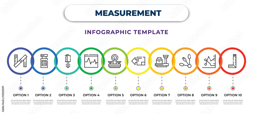measurement infographic design template with folded ruler, one weight ...
