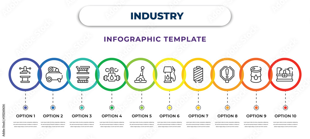 industry infographic design template with press hine, compressor, press ...