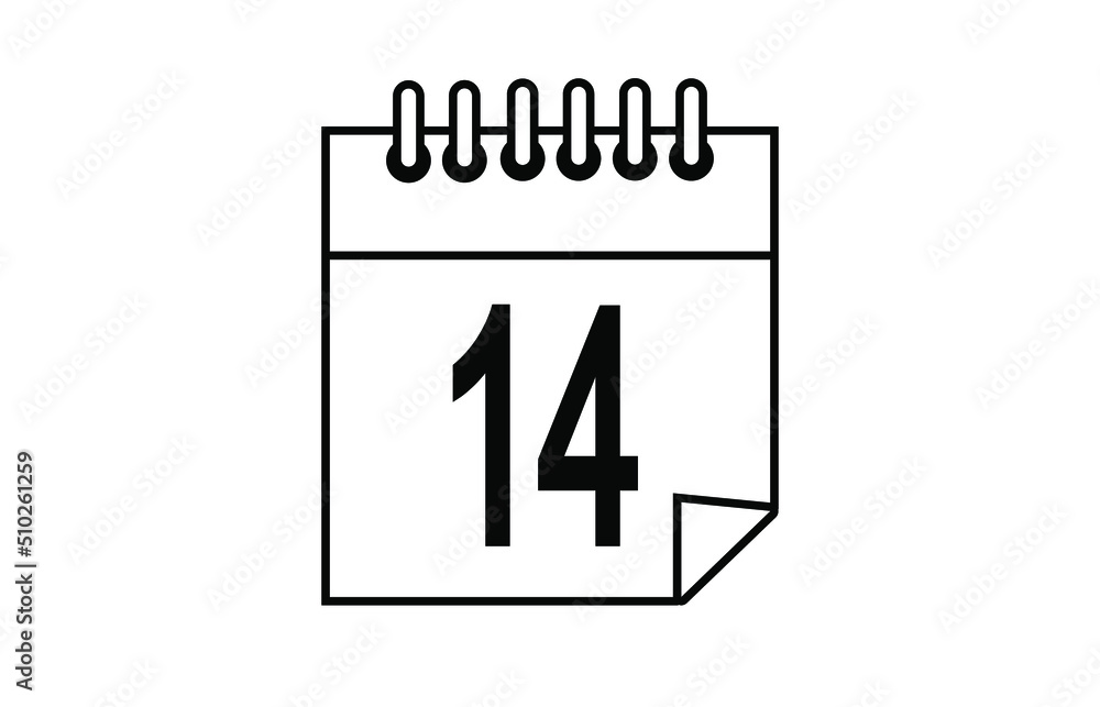 14 day black and white calendar. Simple calendar icon with folded sheet ...