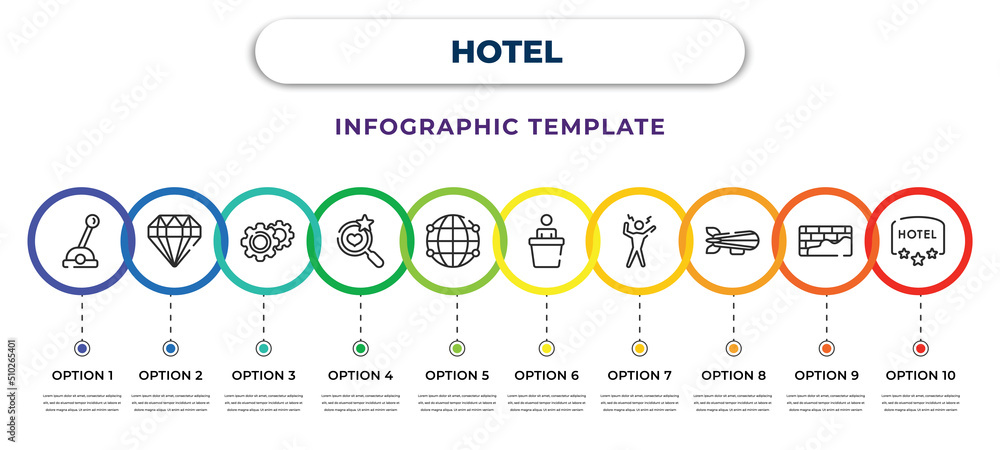 hotel infographic design template with lever, precious, cogwheels ...