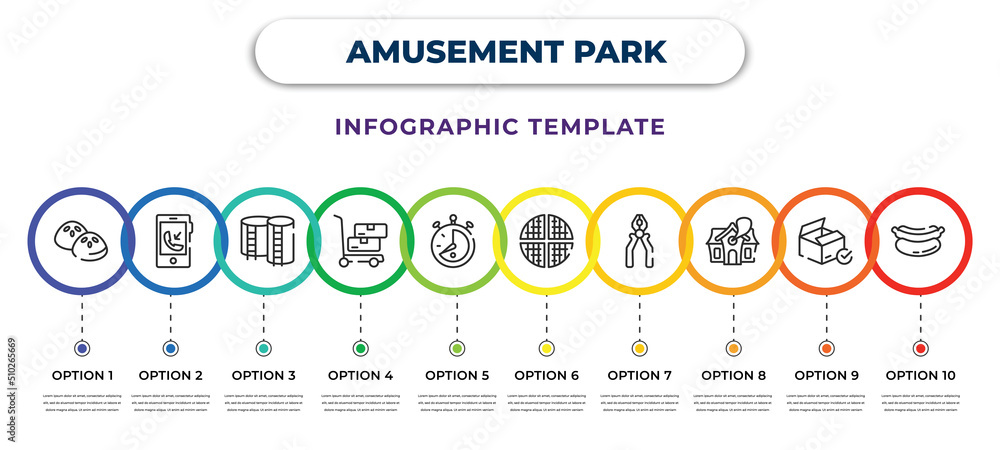 amusement park infographic design template with bun, telephone call ...