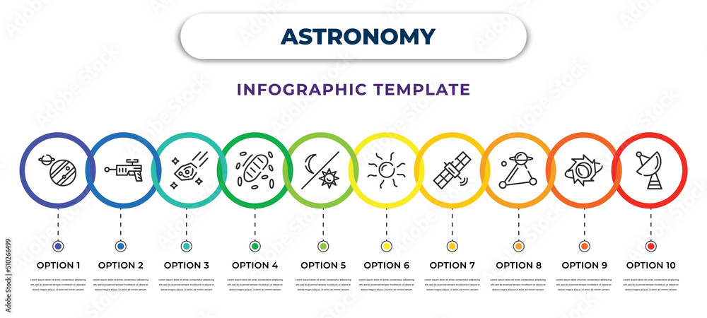 astronomy infographic design template with venus with satellite, gun ...