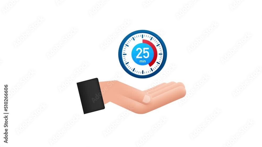 The 25 minutes, stopwatch with hands icon. Stopwatch icon in flat style ...