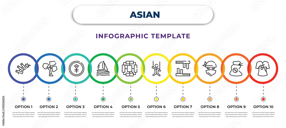 asian infographic design template with firecrackers, penjing, yuan ...