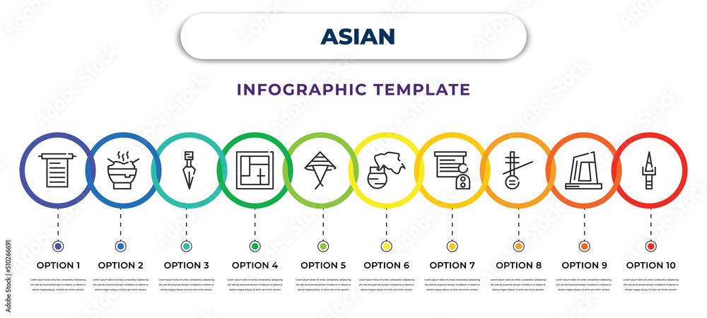 asian infographic design template with scrolls, rice, kunai, tatami ...