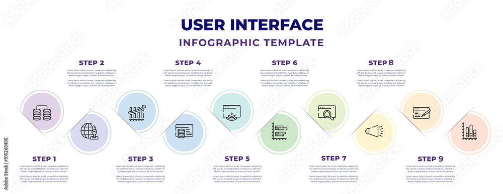 user interface infographic design template with data interconnected, user interface, data ...