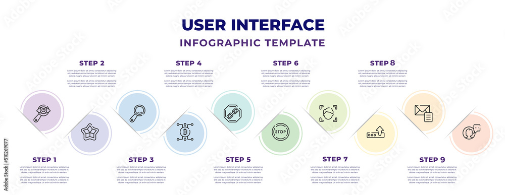 user interface infographic design template with looking, rounded point ...