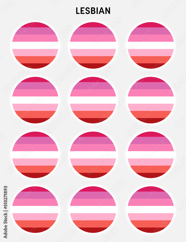 Set of pride flags, lesbian flags in the shape of a circle. Circle ...
