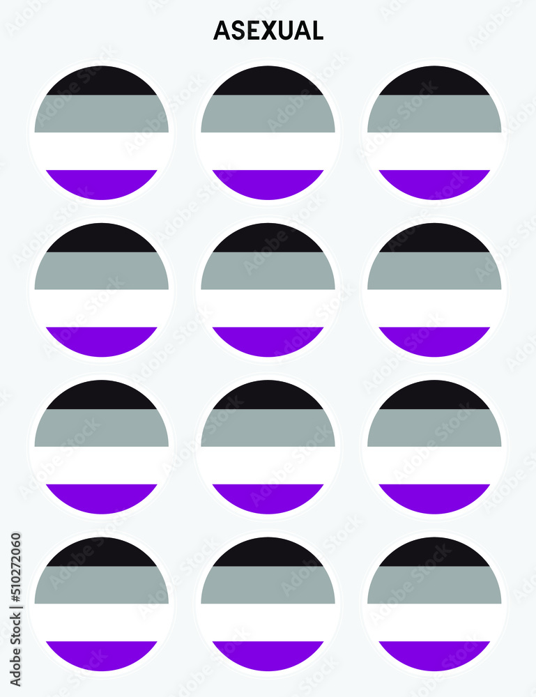 Set of pride flags, asexual flags in the shape of a circle. Circle ...