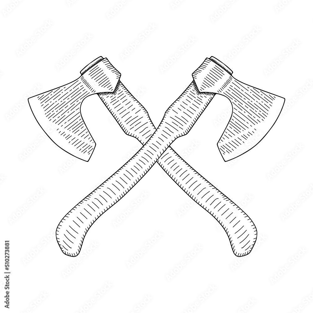 Crossed axes in the doodle style isolated on a white background. A ...