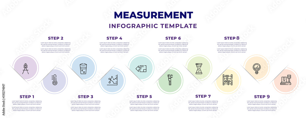 measurement infographic design template with open compass, temperature ...
