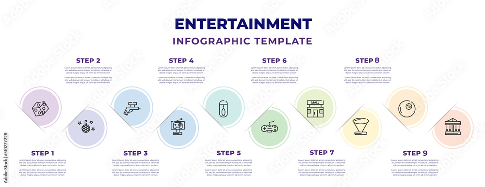 entertainment infographic design template with dices, disco, water gun ...