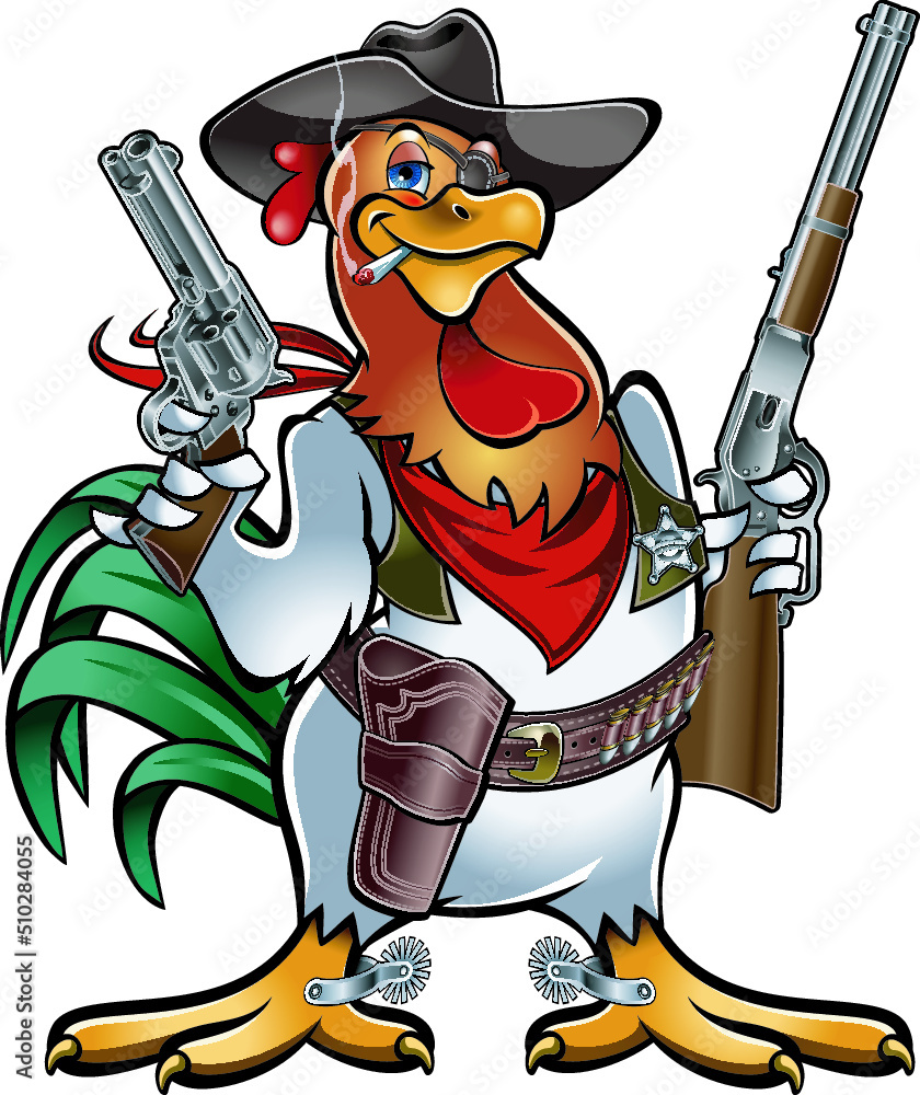 Cartoon style cowboy rooster holding guns Stock Vector | Adobe Stock