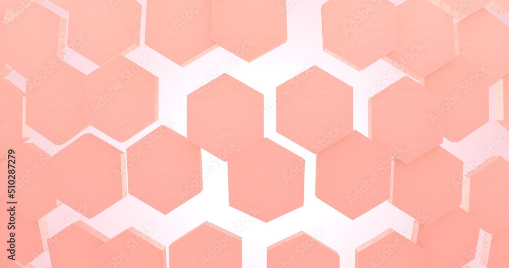 3D Rendering Bright pink skin hexagon cells macro. Human skin texture ...